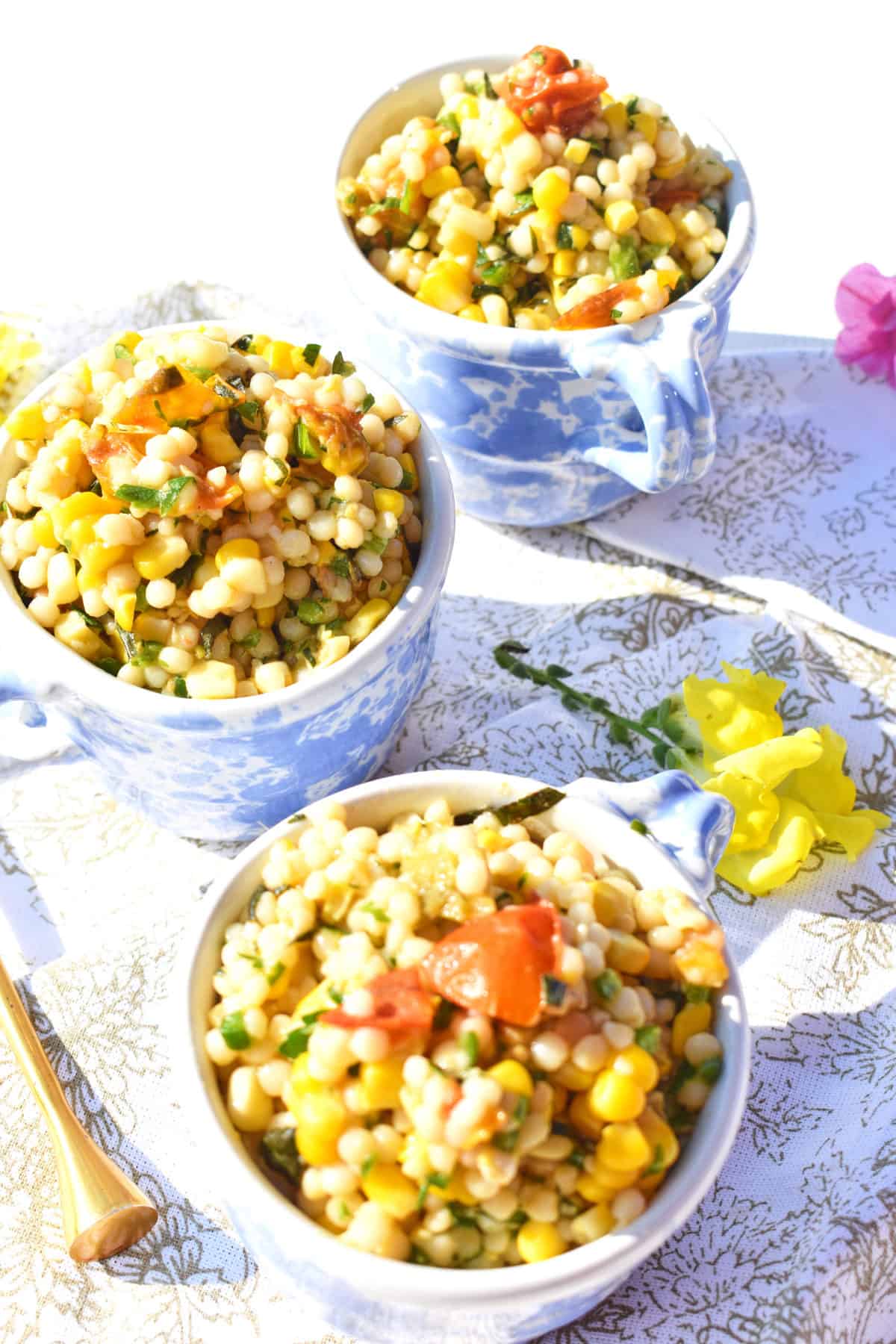 Warm Roasted Tomato, Corn, And Pepper Israeli Couscous - A Pure Palate