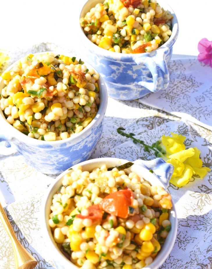 Warm Roasted Tomato, Corn, And Pepper Israeli Couscous - A Pure Palate